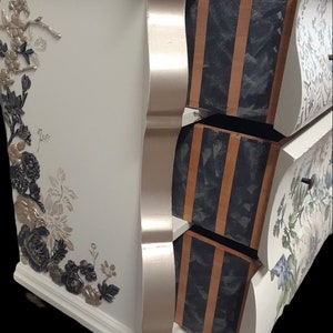 Custom Order Option | Elegant Cream Blue Floral Painted Bombe Chest ...