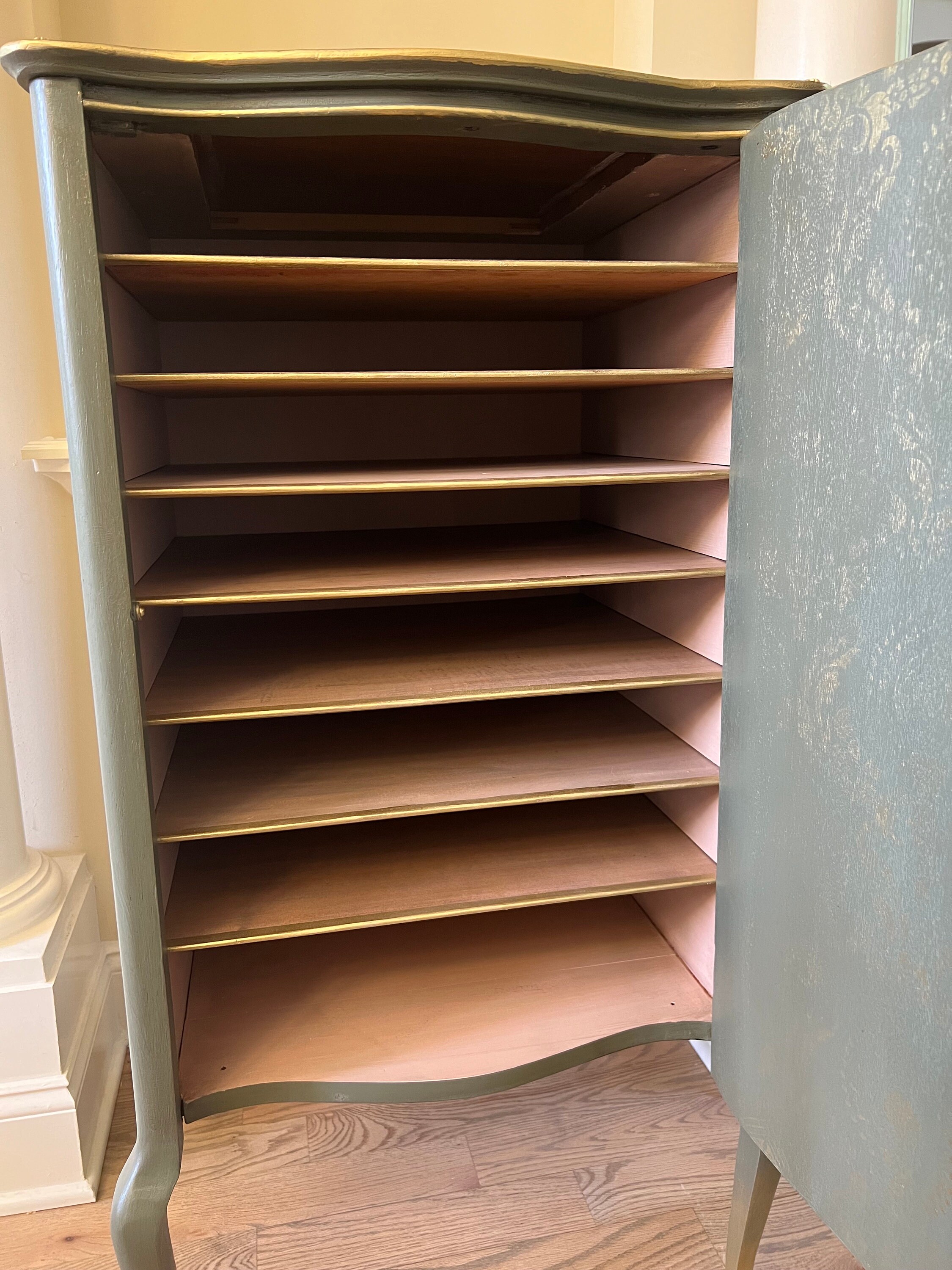 Vintage French Sheet Music Record Cabinet With Gold Guilded Pink ...