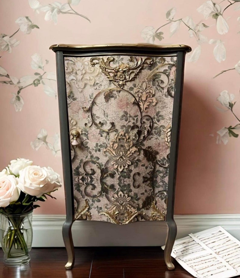 Vintage French Sheet Music Record Cabinet With Gold Guilded Pink ...