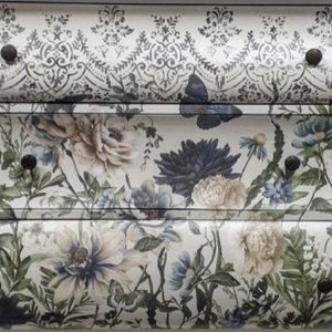 Custom Order Option | Elegant Cream Blue Floral Painted Bombe Chest ...