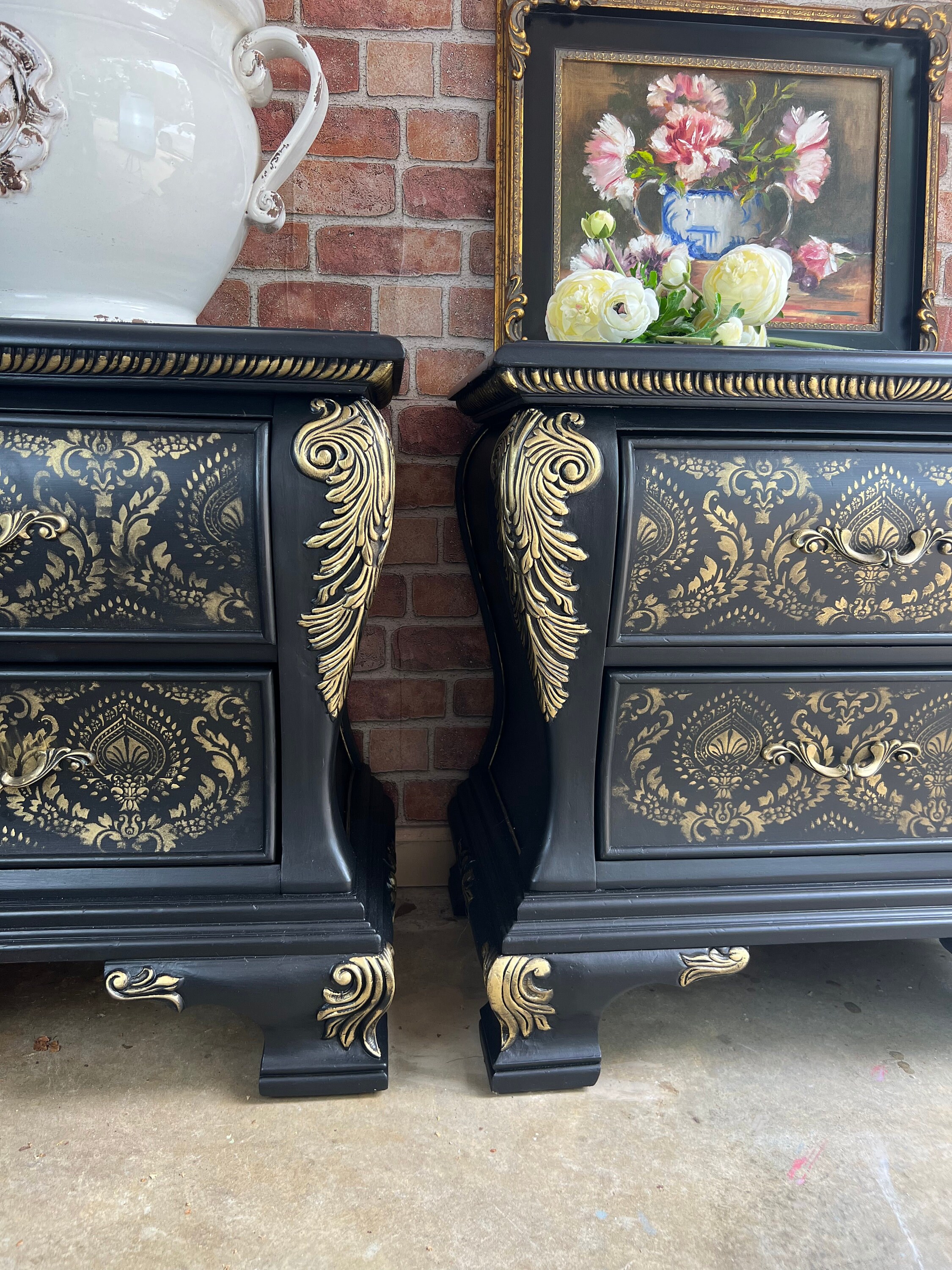 Bombe Nightstands Pair Black and Gold Nightstands Black and Gold ...