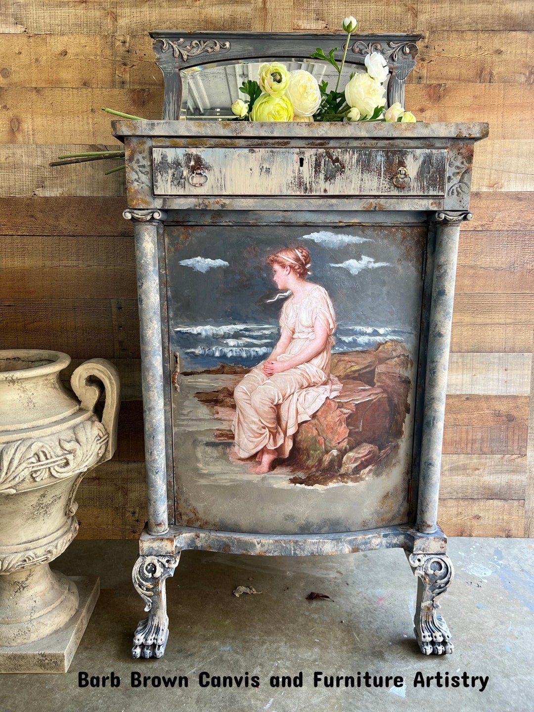 Hand Painted Shakespeare Cabinet | Rustic Aged Patina, Custom Design - Etsy