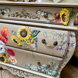 Bombe' Chest Sunflower and Poppy Painted Bombe' Chest Colorful Floral ...