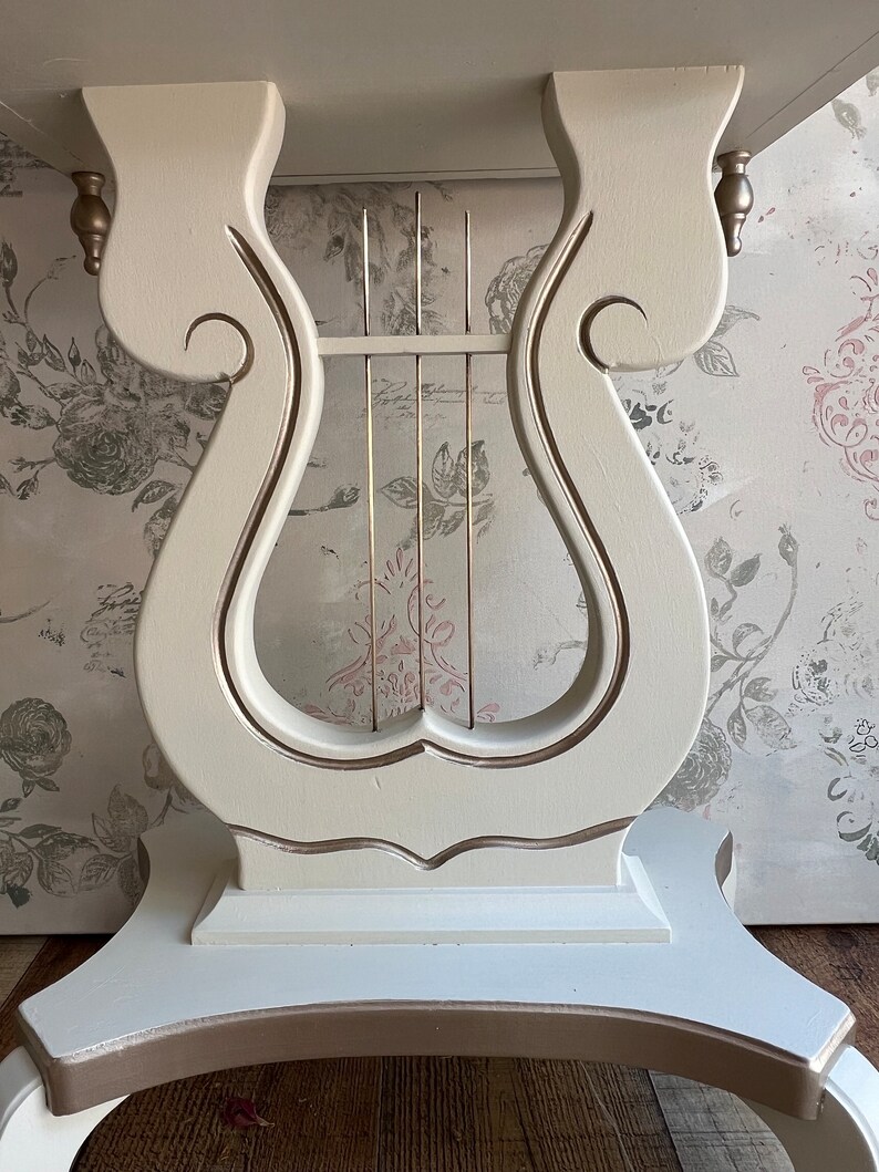 Vintage Cream Floral Painted Harp Tables White Marble Tops Victorian ...