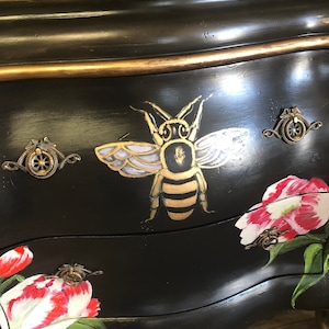 Bombe Chest Black Bombe Chest Painted Furniture Red Tulip Floral Bombe ...