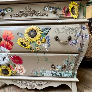 Bombe' Chest Sunflower and Poppy Painted Bombe' Chest Colorful Floral ...