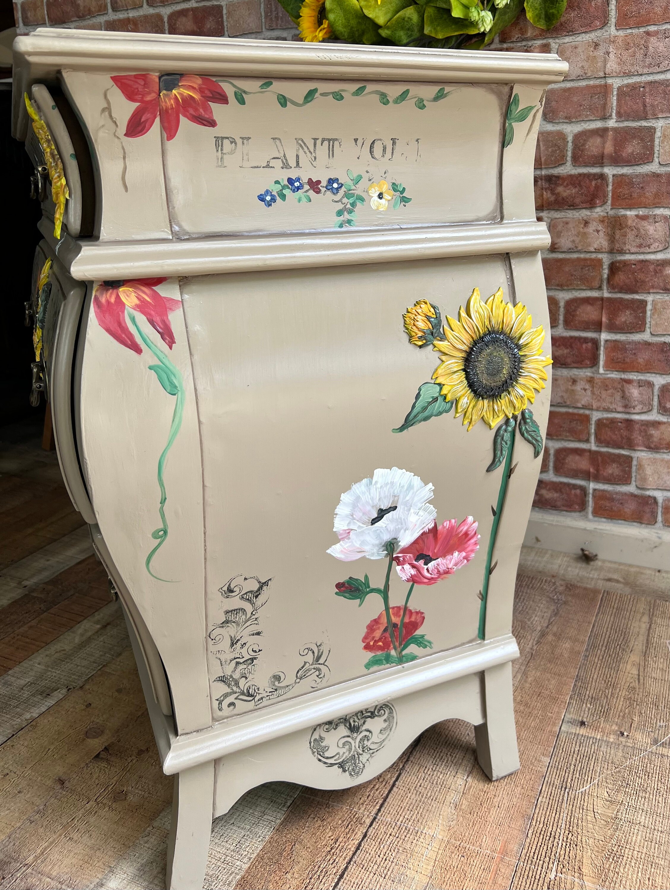 Bombe' Chest Sunflower and Poppy Painted Bombe' Chest Colorful Floral ...