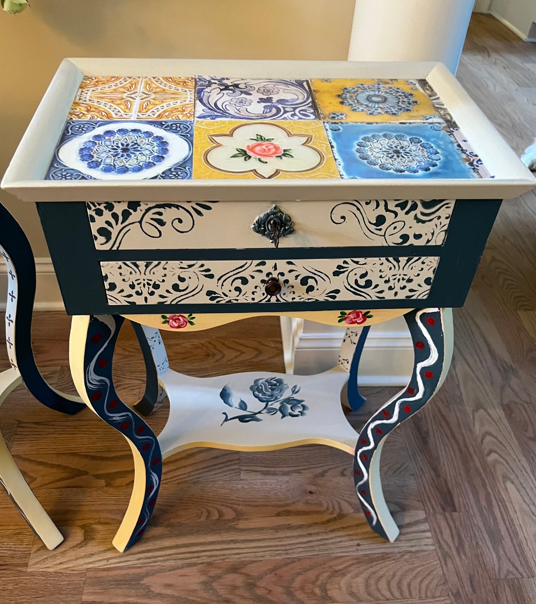 Festive Tile Top Tables | Pair Decorative Art Tables | Tray Top Tile ...