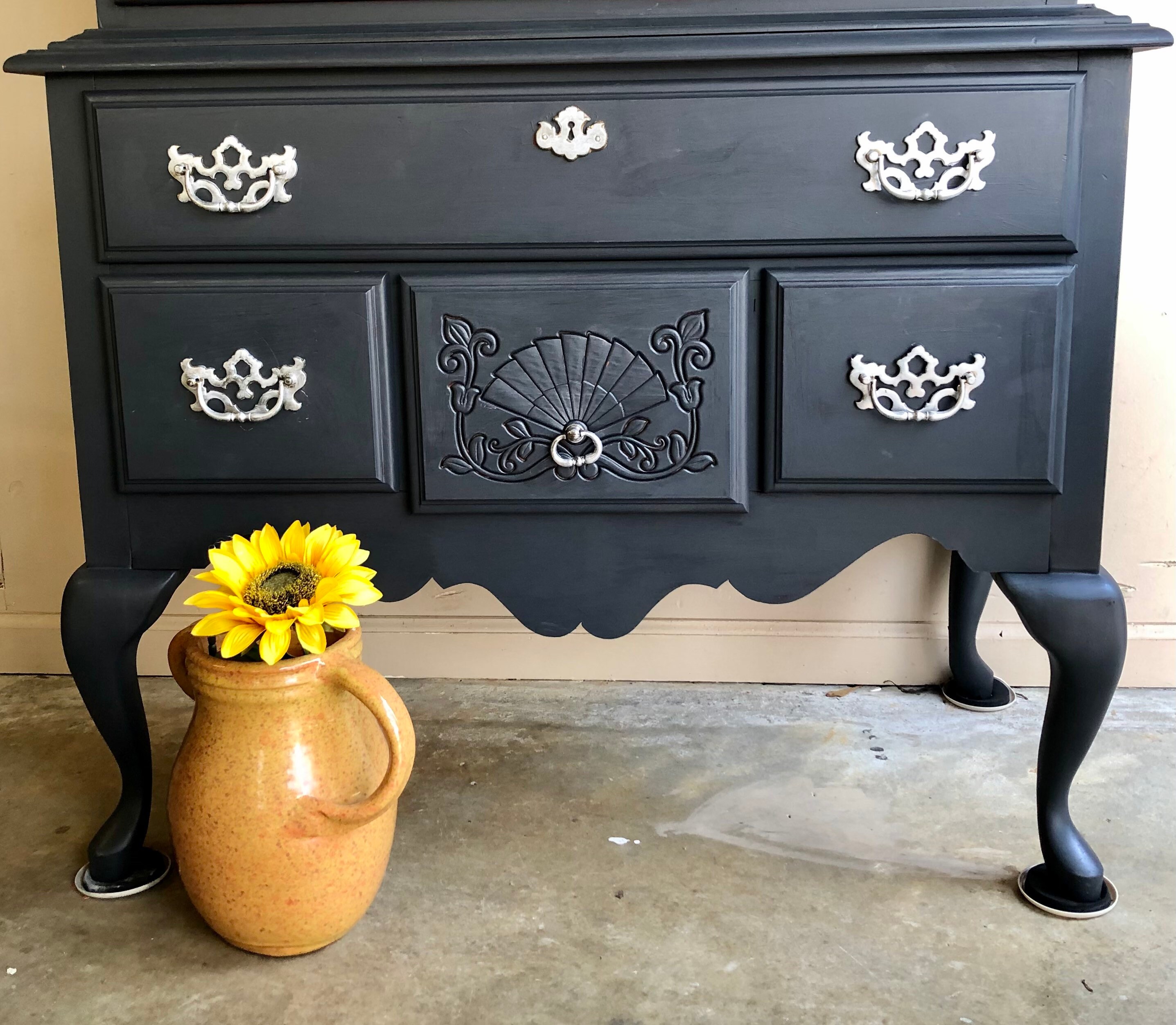 Hand-painted Midnight Gray Highboy Dresser | Traditional Gothic Decor ...