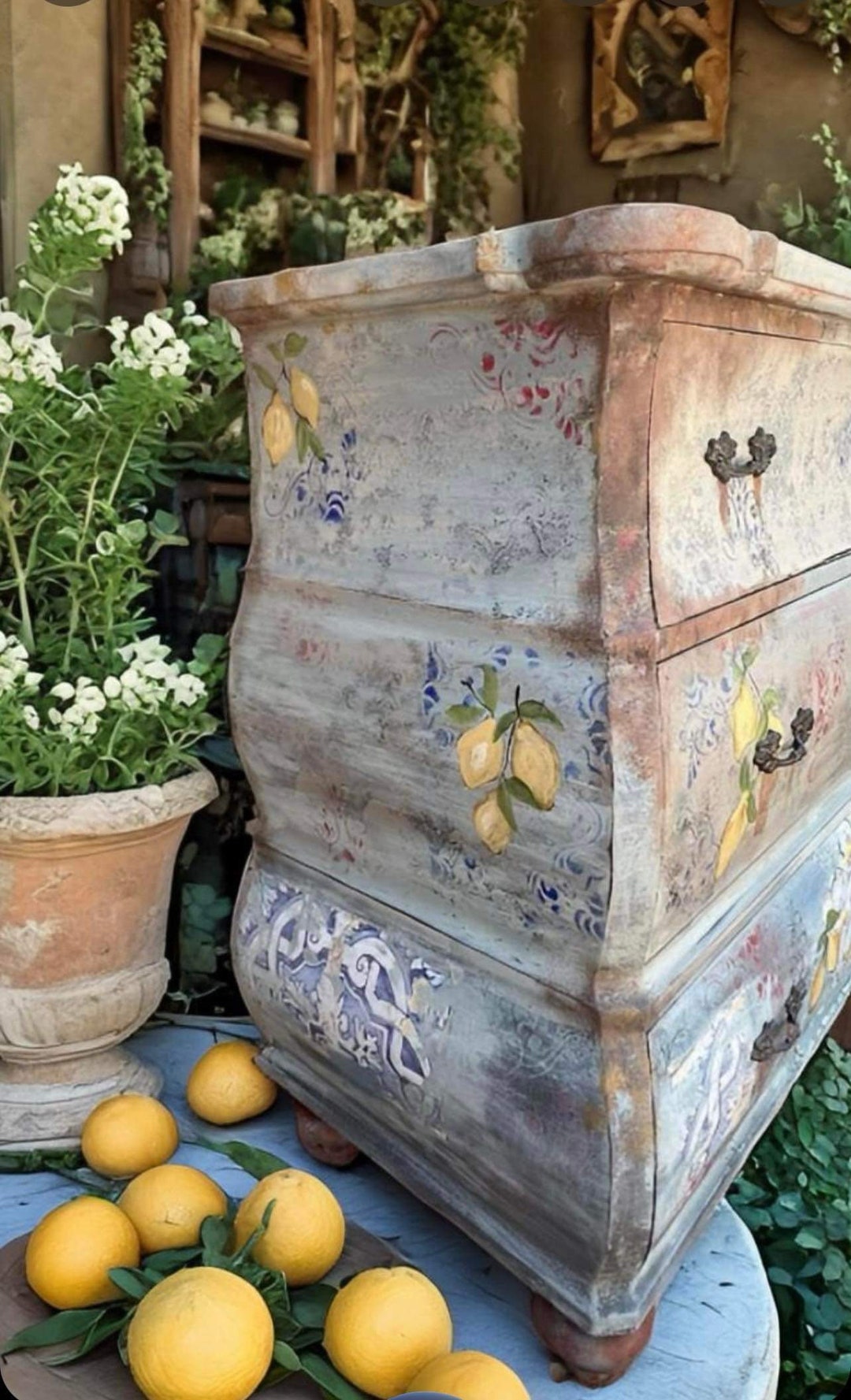 Vintage Rustic Painted Bombe Chest | Old World Painted Furniture ...