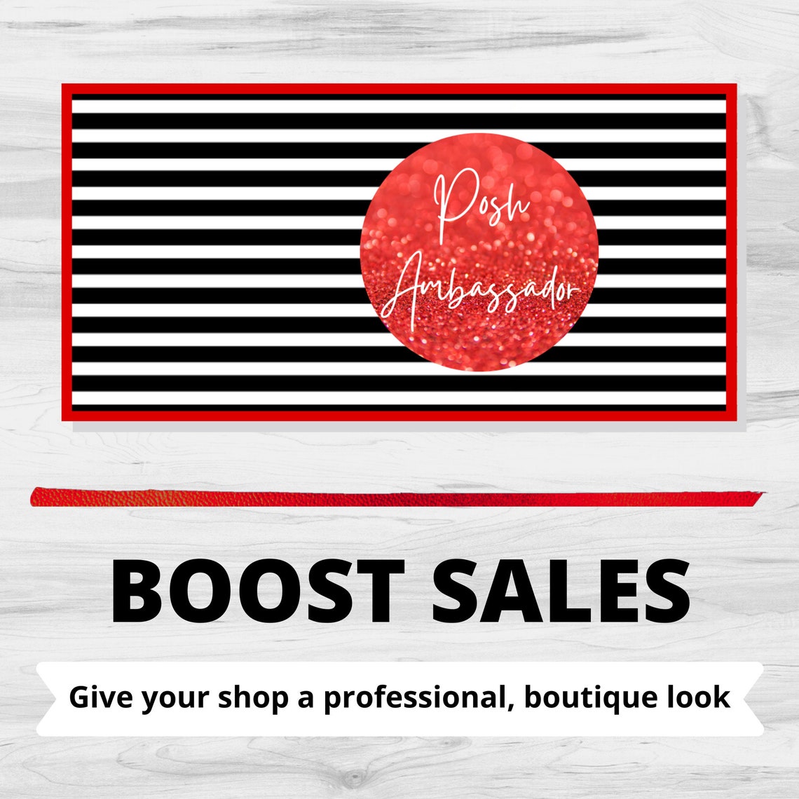 Poshmark Closet Header Banner Black & White Stripe with Red | Etsy