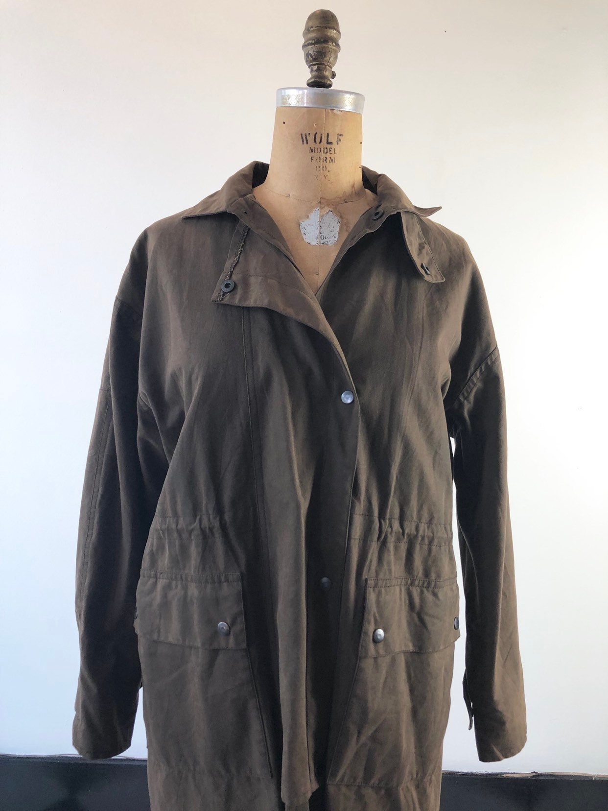 1990s Dark Green Waxed Canvas Duster Coat L | Etsy