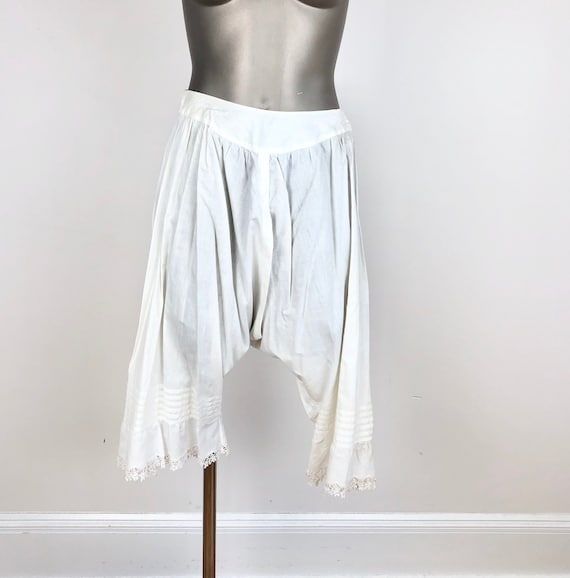 Antique Victorian Split Crotch White Cotton Bloomers S - Gem