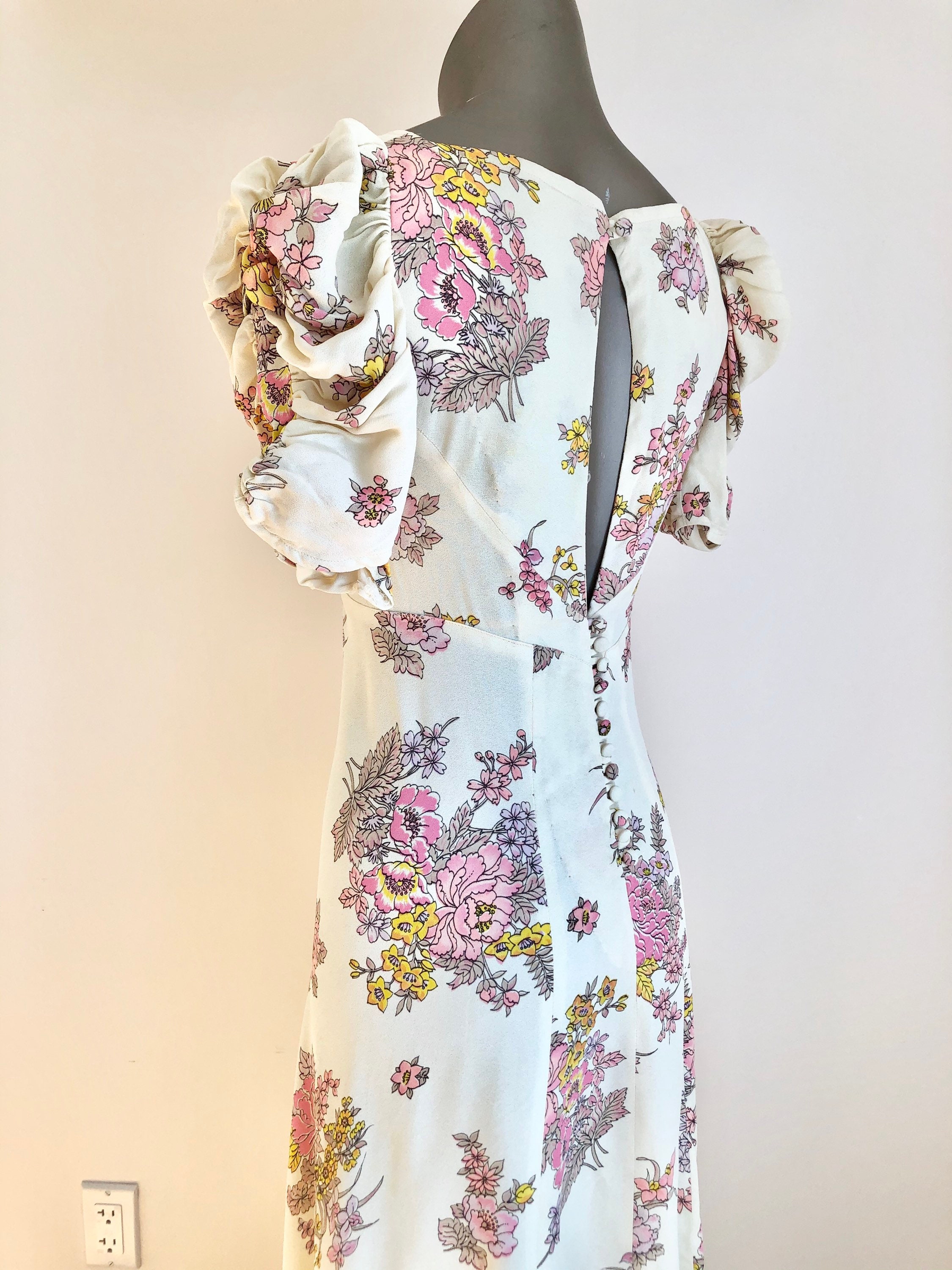 Amazing 1970s Foxy Lady Floral 30s Style Bias Cut Maxi Dress | Etsy