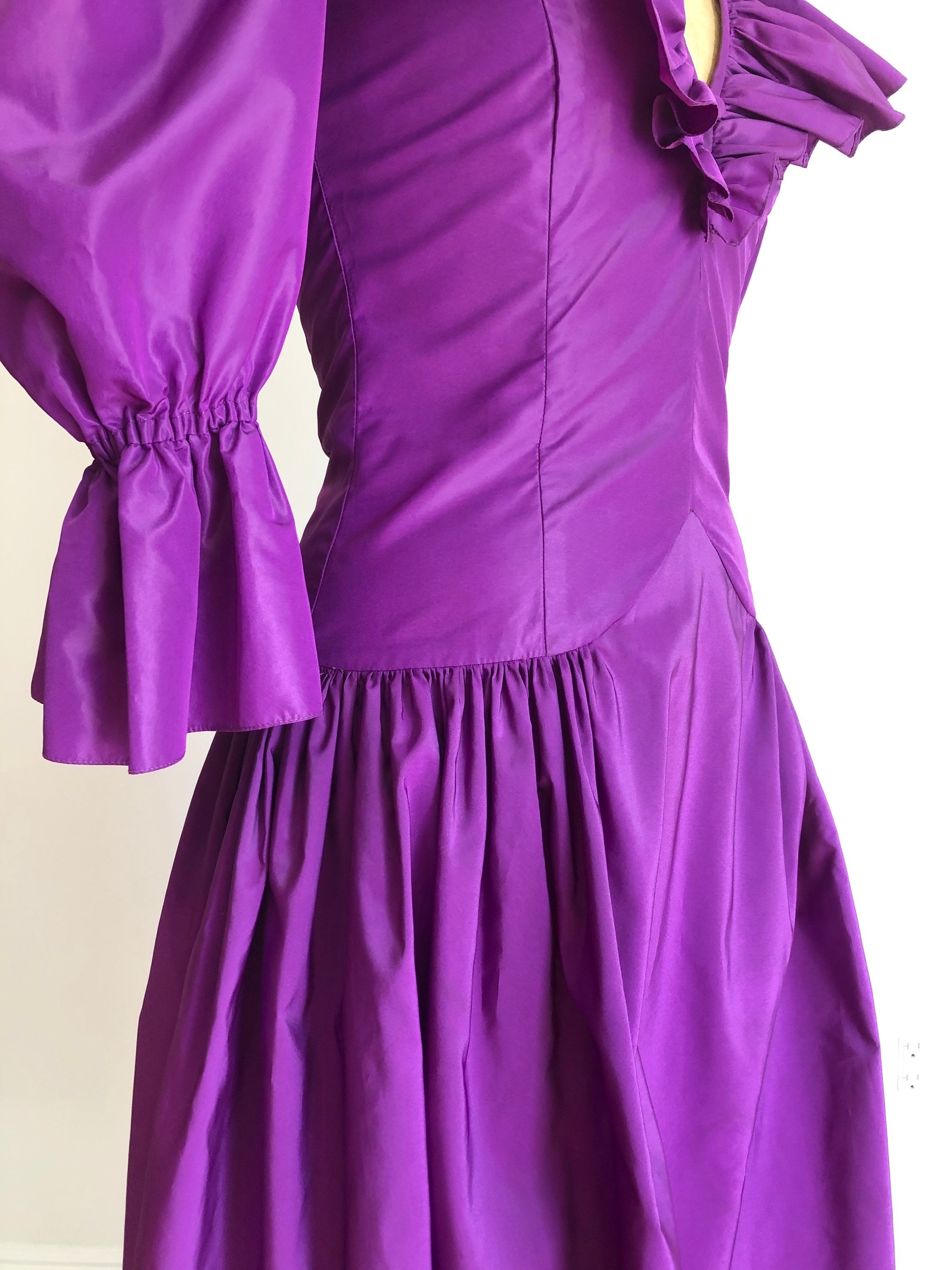 GORGEOUS 1980s Helene Sidel Purple Taffeta Ruffle Dress | Etsy