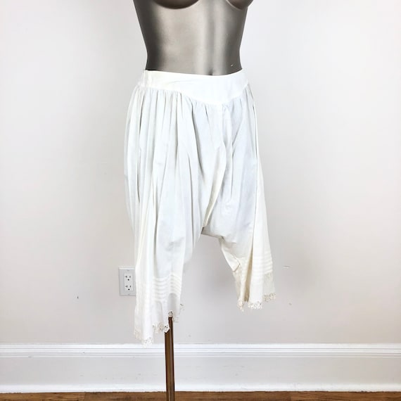 Antique Victorian Split Crotch White Cotton Bloomers S - Gem
