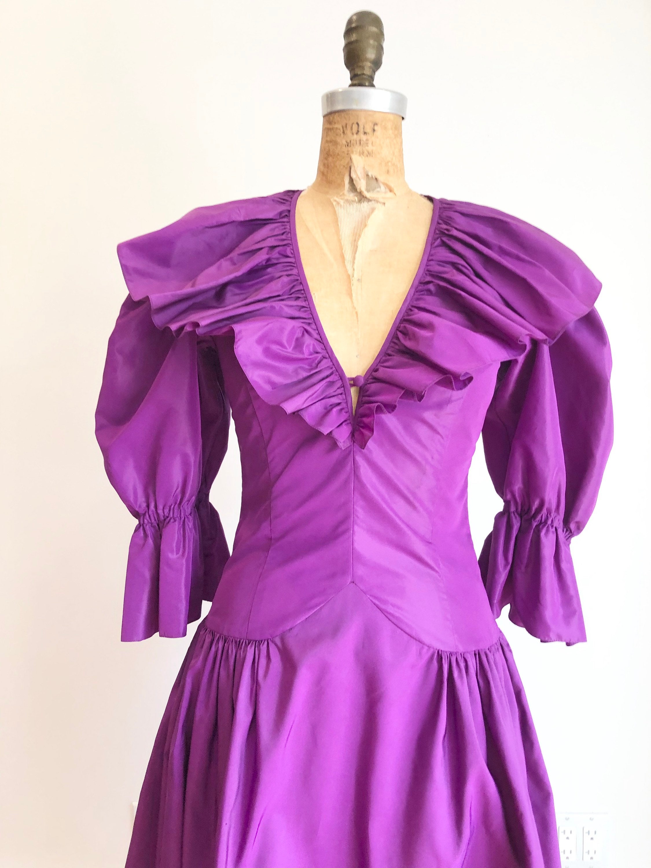 GORGEOUS 1980s Helene Sidel Purple Taffeta Ruffle Dress | Etsy