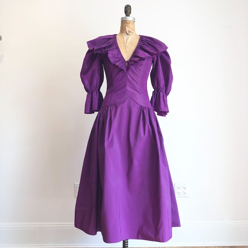 GORGEOUS 1980s Helene Sidel Purple Taffeta Ruffle Dress | Etsy