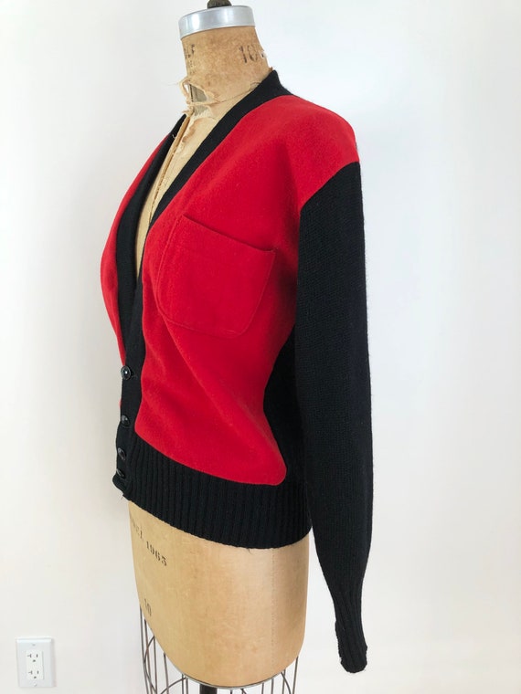 1950’s Red and Black Wool Panel Cardigan S - Gem