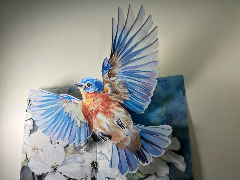 Dogwood and Bluebird in Full Flight Pop up Card - Etsy