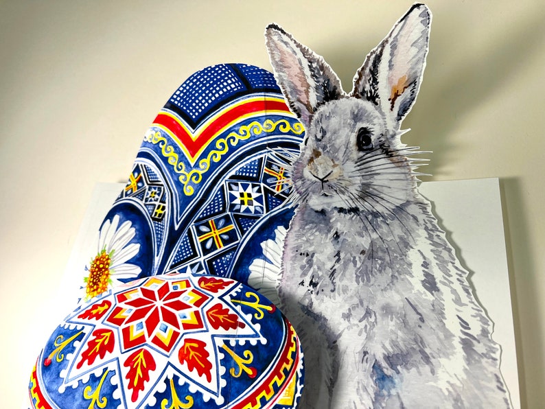 Exploding Easter Bunny & Ukrainian pysanky Easter Egg Pop up Card - Etsy