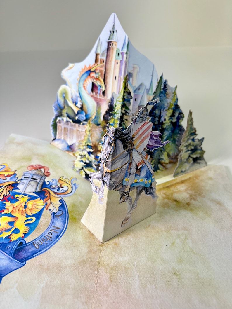Dragon With Knight on Horseback and Castle Popup Greeting Card - Etsy