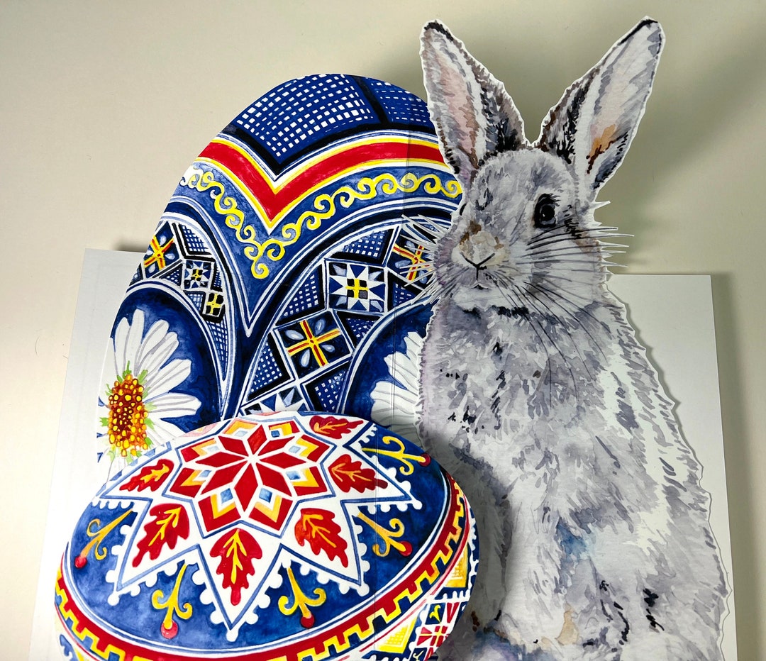 Exploding Easter Bunny & Ukrainian "pysanky" Easter Egg Pop up Card - Etsy