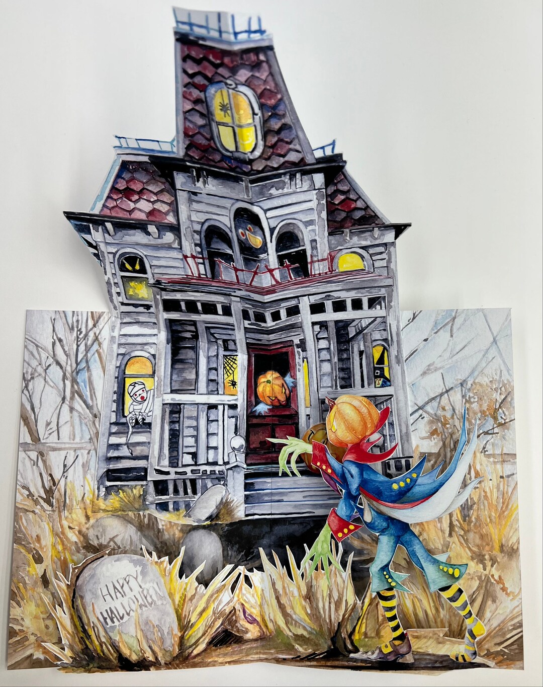 Halloween Haunted House With Pumpkin Head Scarecrow Character 3D Pop up ...