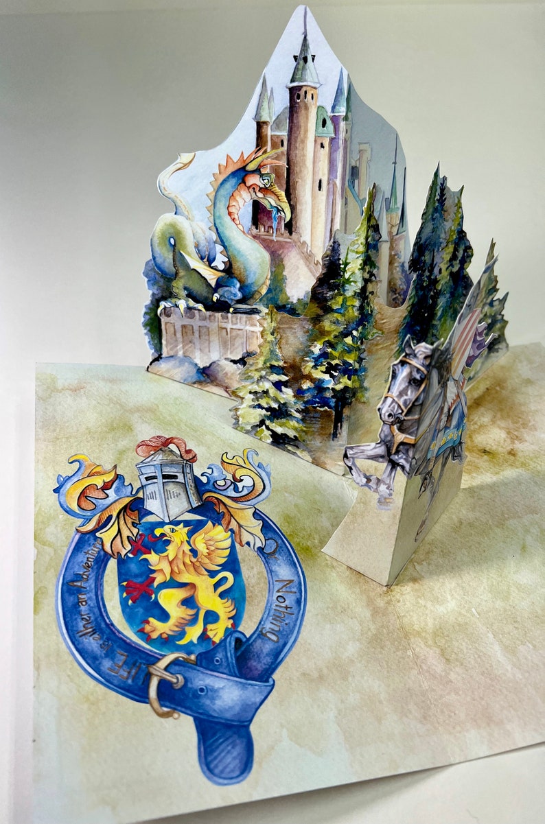Dragon With Knight on Horseback and Castle Popup Greeting Card - Etsy