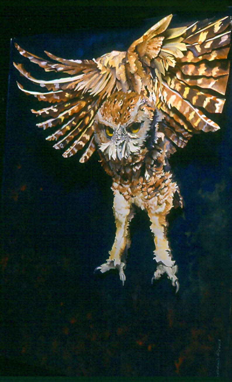 Screech Owl in Full Flight 3D Acid Free Paper Sculpture - Etsy