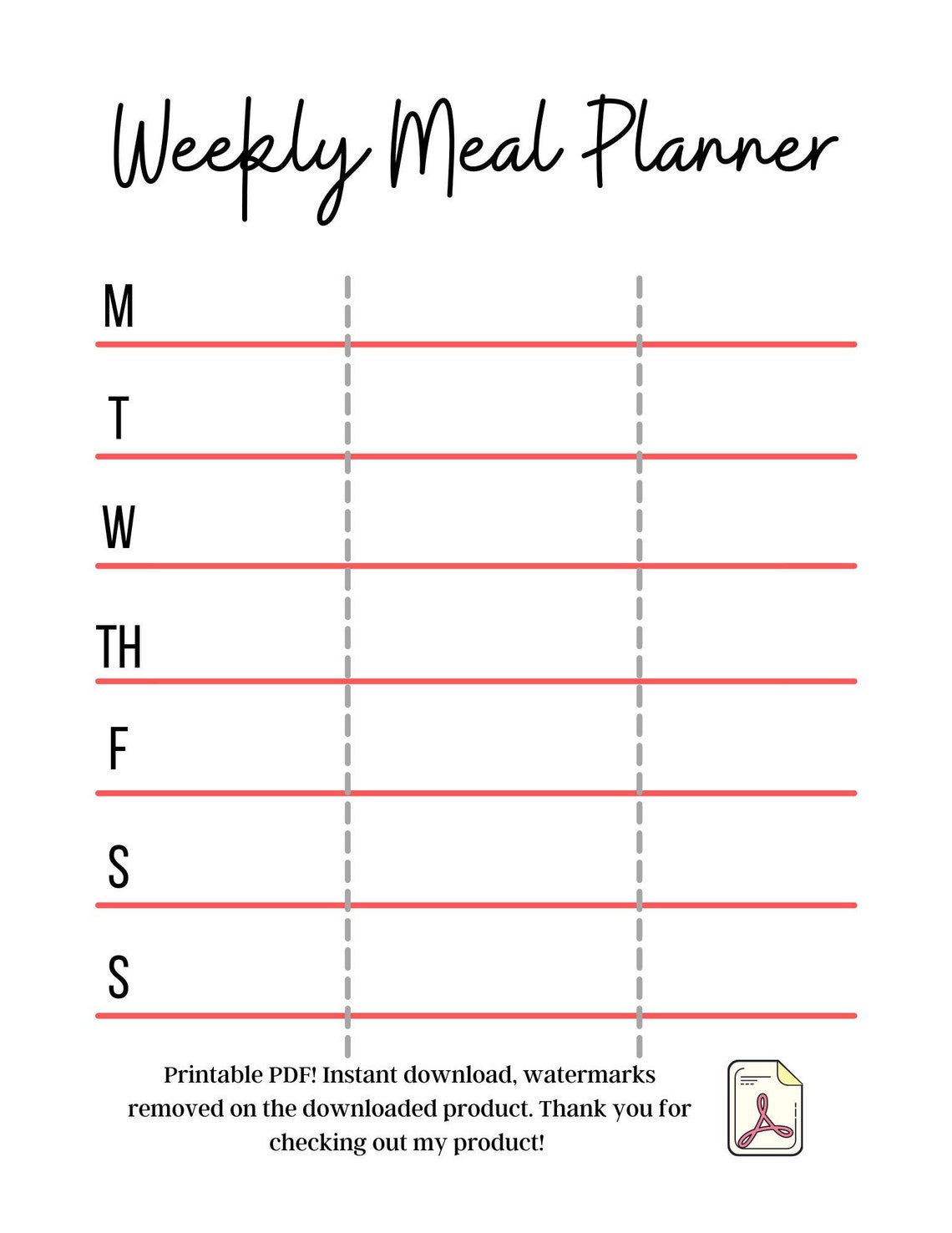Simple Meal Planner Printable Printable Menu Planner Weekly Meal ...