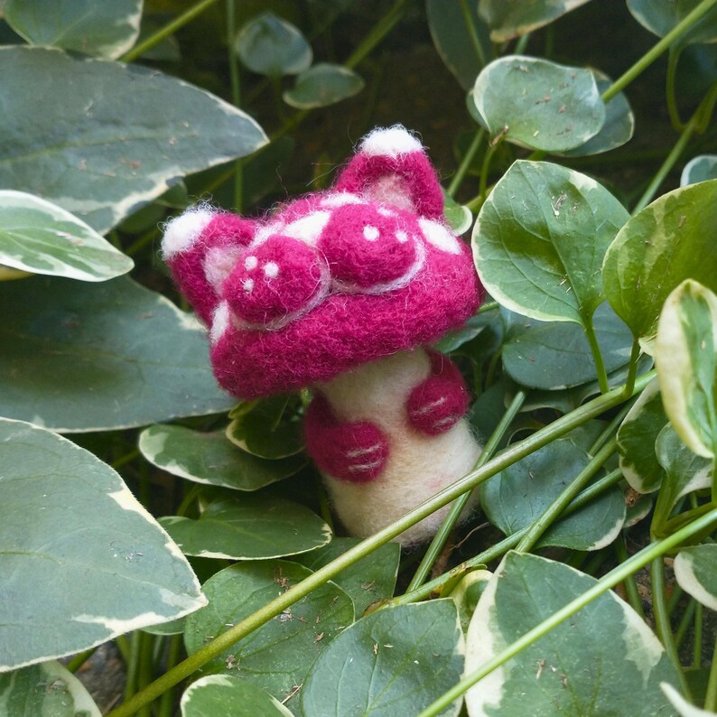 Needlefelt Meowshroom, Mushroom Cat Decoration, Fantasy Cottagecore ...