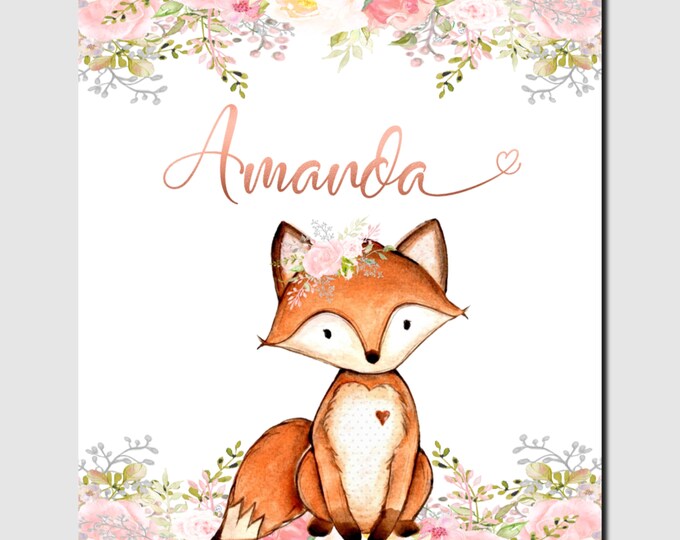 Fox Baby Girl Name Baby Shower Gift Personalized Name Print - Etsy