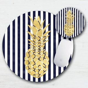 Pineapple Stripe Mouse Pad Coaster Set Dorm Decor Navy Blue Stripe ...