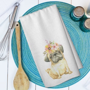 Pug Waffle Weave Microfiber Towel Spring Decor Cute Dog Gift ...
