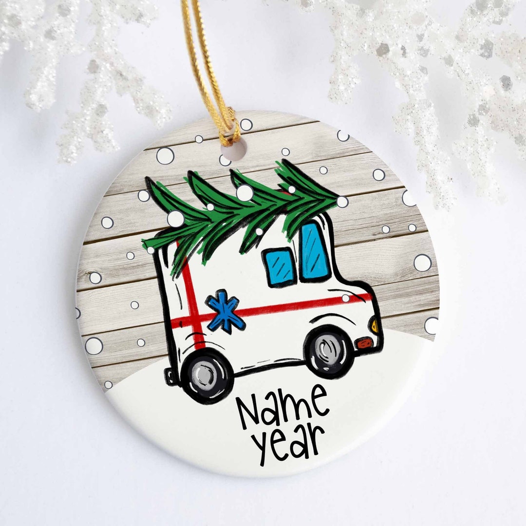 Personalized Ambulance Ornament - Ceramic - Porcelain - Holiday ...