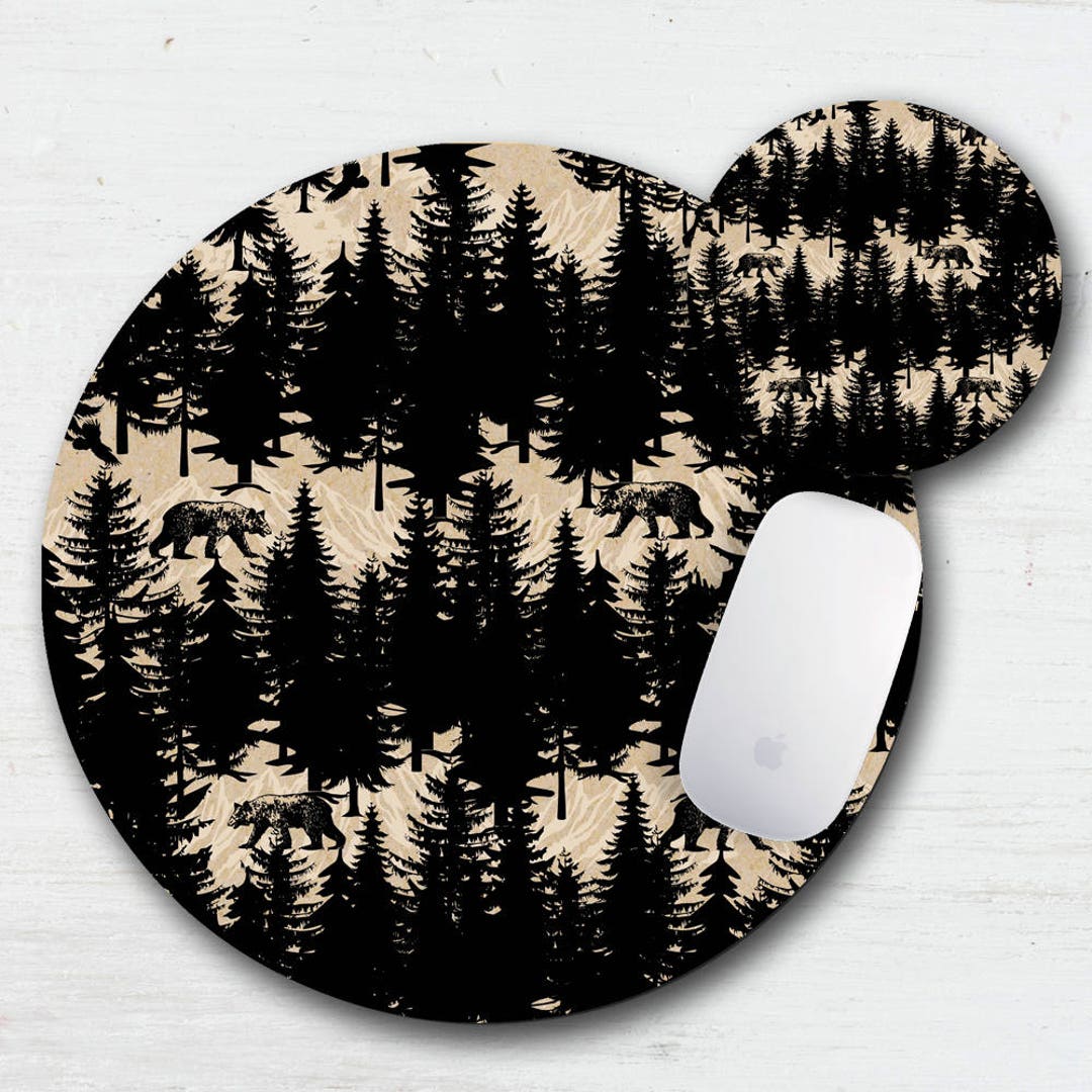 Forest Bear Mouse Pad Coaster in the Woods Grizzly Bear Trees Nature ...