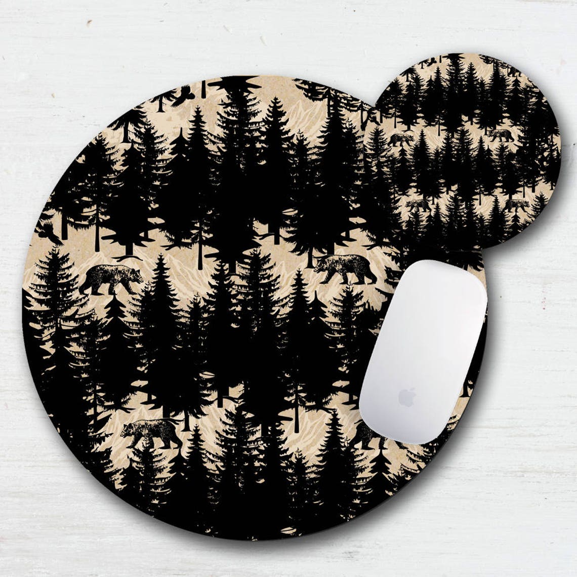Forest Bear Mouse Pad Coaster in the Woods Grizzly Bear - Etsy