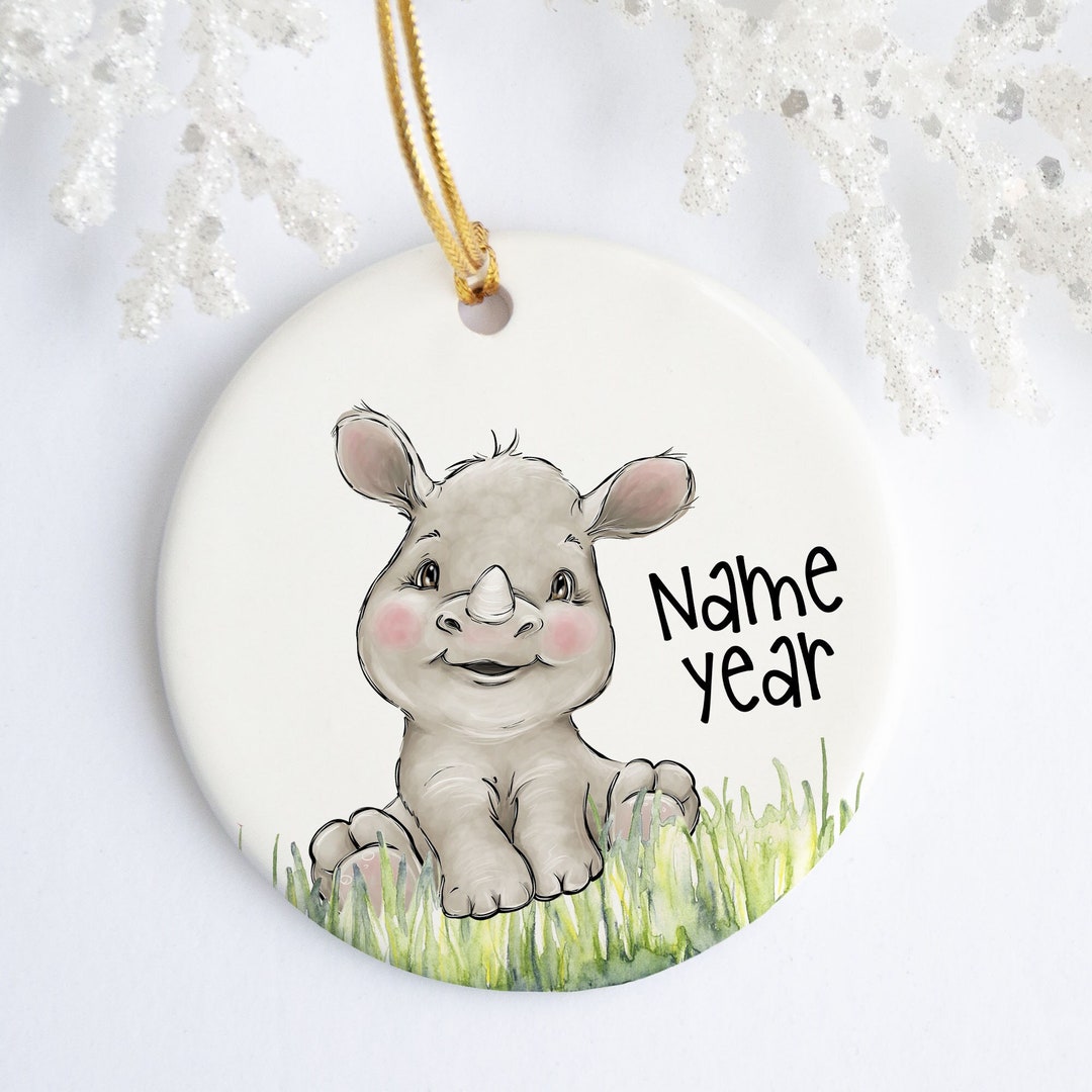 Rhino Personalized Ceramic Porcelain Ornament - Holiday Ornament ...