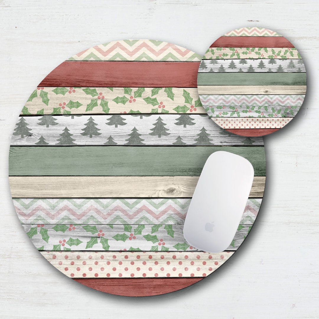Christmas Rustic Wood Desk Set, Fabric Mouse Pad, Desk Set, Office Set ...