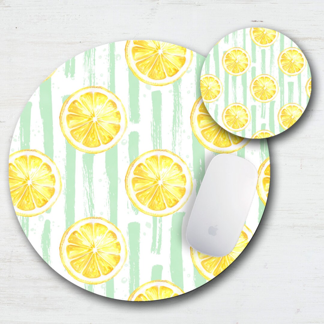 Summer Lemons Desk Set, Mouse Pad, Coaster, Round, Lemon Slices ...