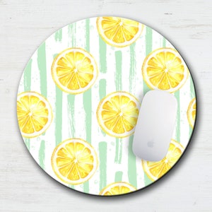 Summer Lemons Desk Set, Mouse Pad, Coaster, Round, Lemon Slices ...