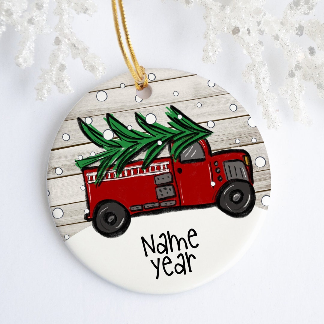 Personalized Fire Truck Ornament - Ceramic - Porcelain - Holiday ...