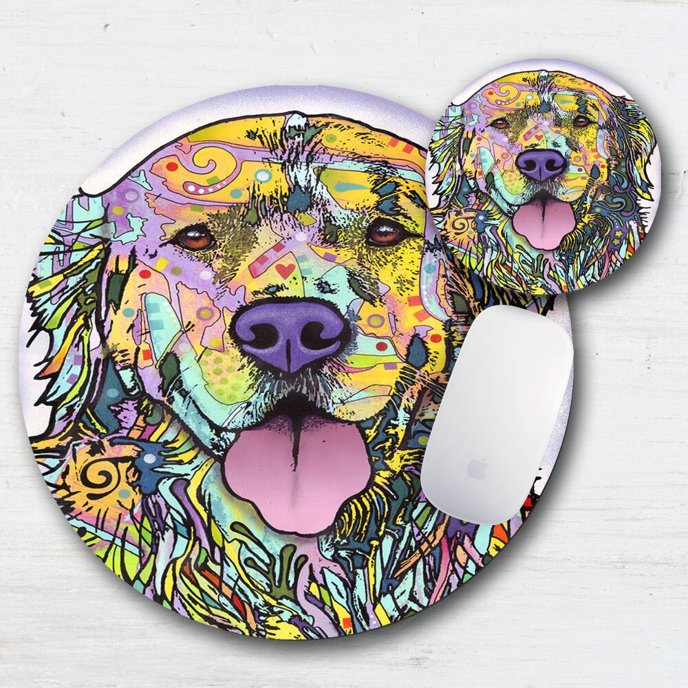 Golden Retriever Art Mouse Pad Coaster Set Animal Golden | Etsy