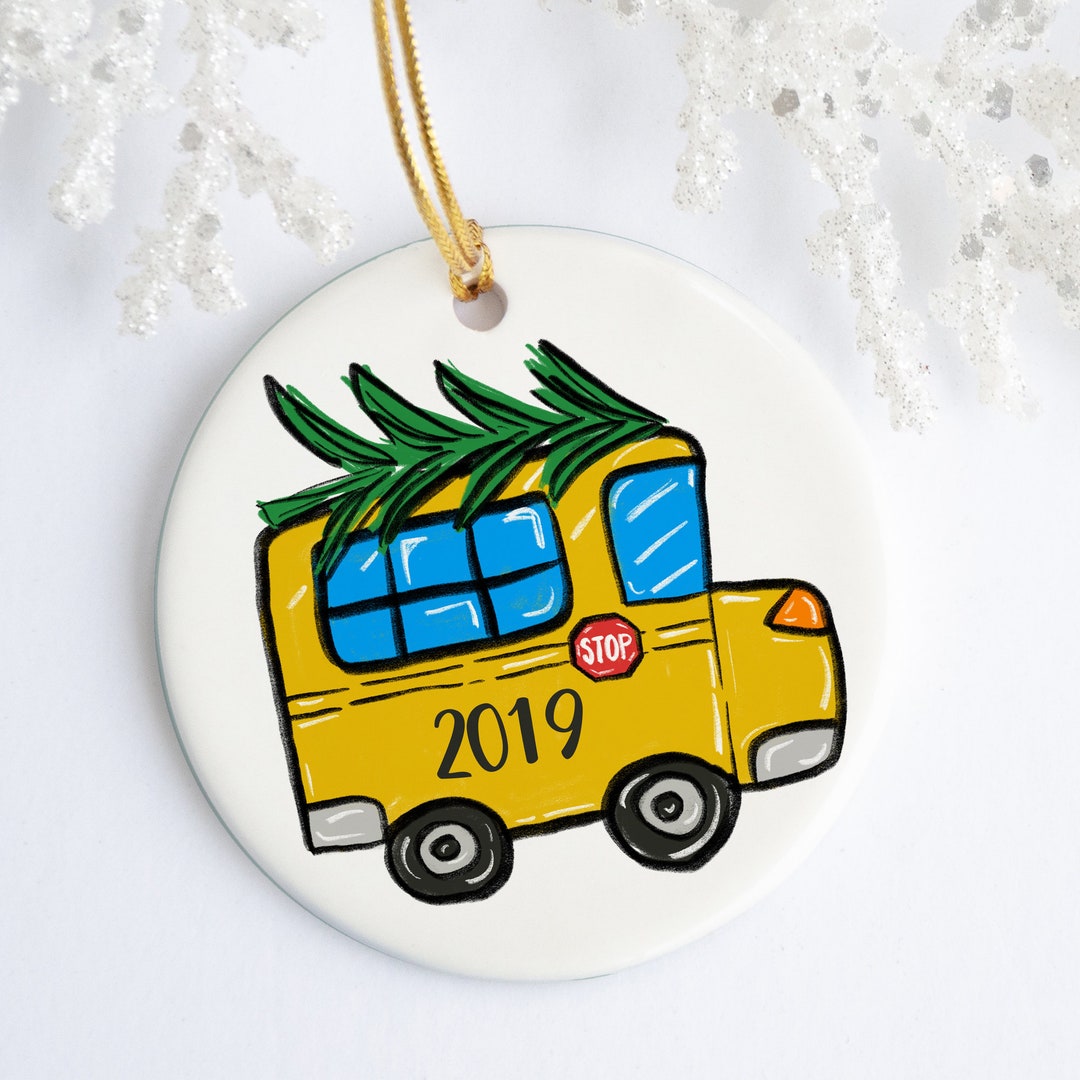 School Bus Ornament Ceramic Porcelain Holiday Ornament Christmas Name ...