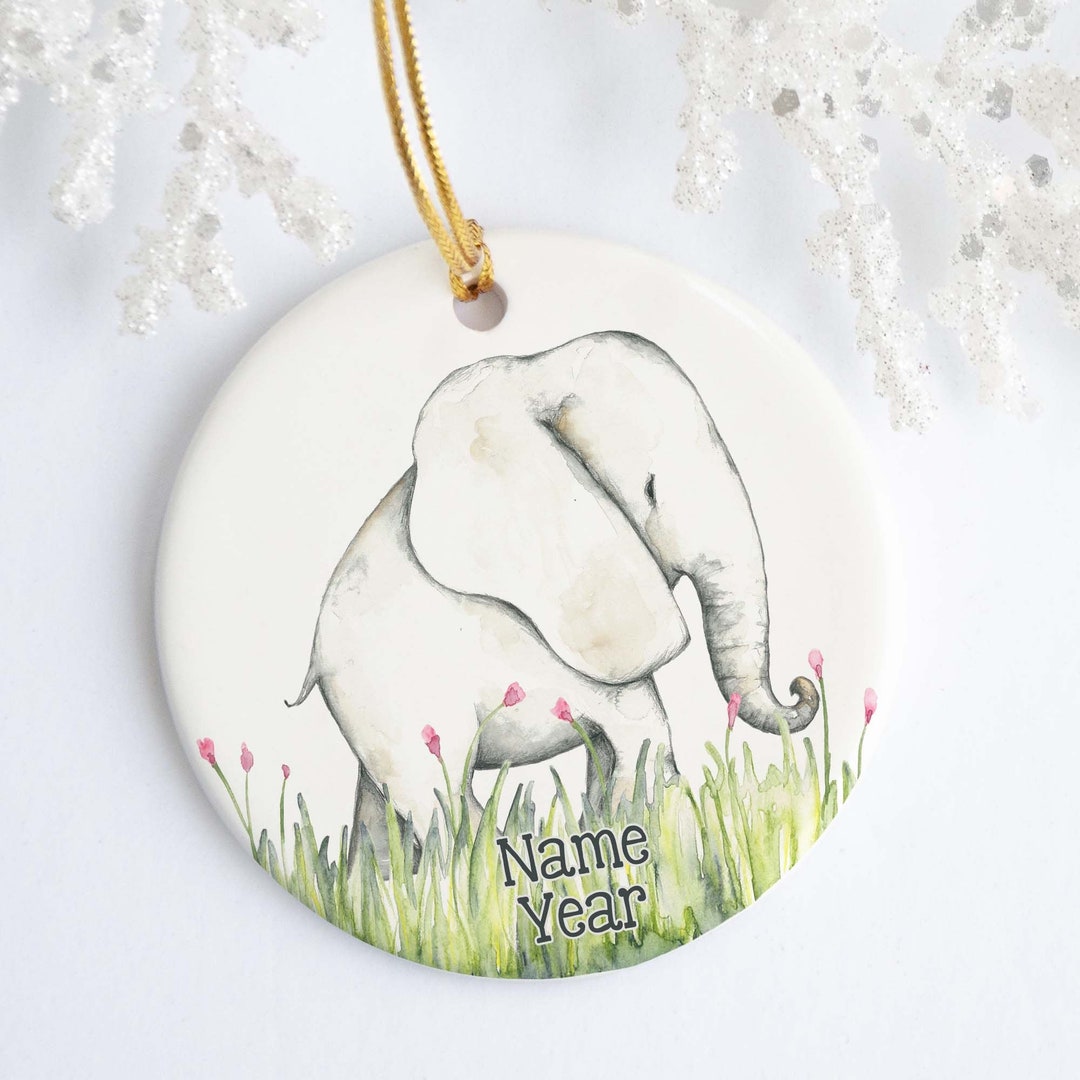 Elephant Personalized Ornament - Christmas - Ceramic - Porcelain ...
