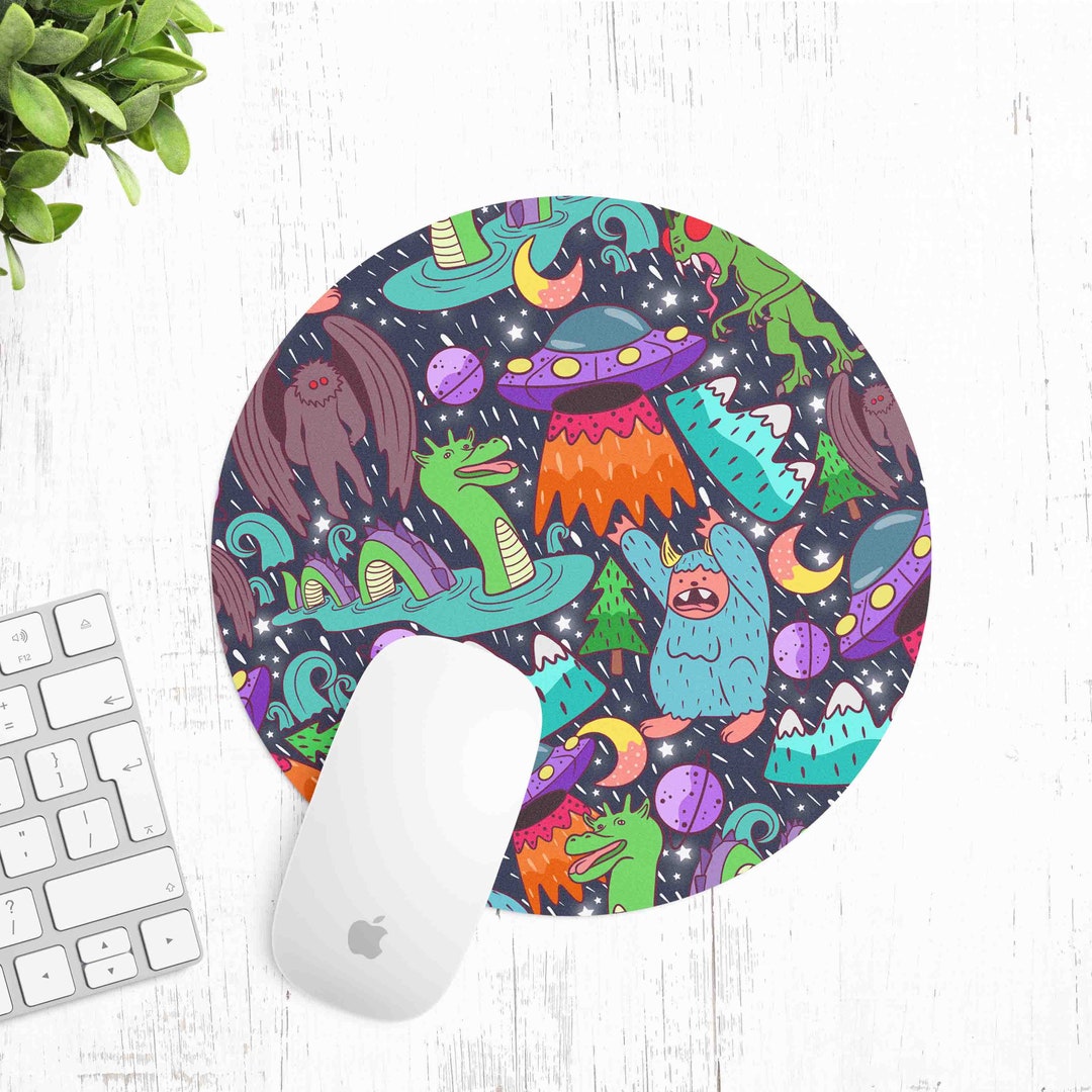Cryptids Thick Neoprene Mouse Pad Mat Mothman Yeti Alien UFO Loch Ness ...