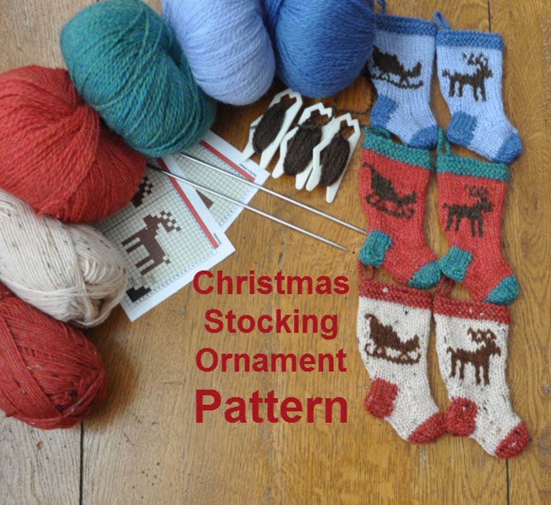 Sleigh & Reindeer Christmas Stocking Ornament Knitting Pattern - Etsy