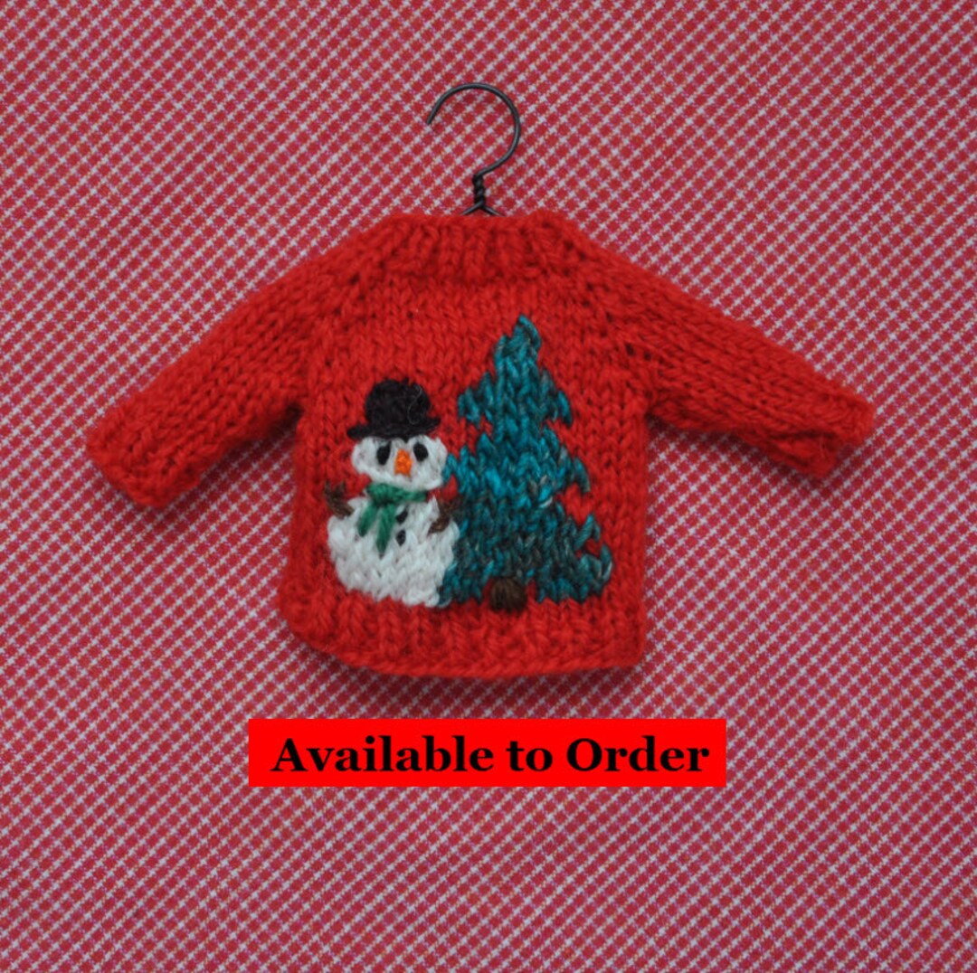Snowman and Tree Hand-knit Sweater Ornament available to - Etsy