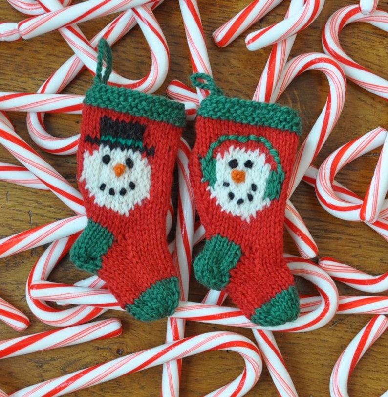 Snowman Pair Christmas Stocking Ornament Knitting Pattern Set | Etsy